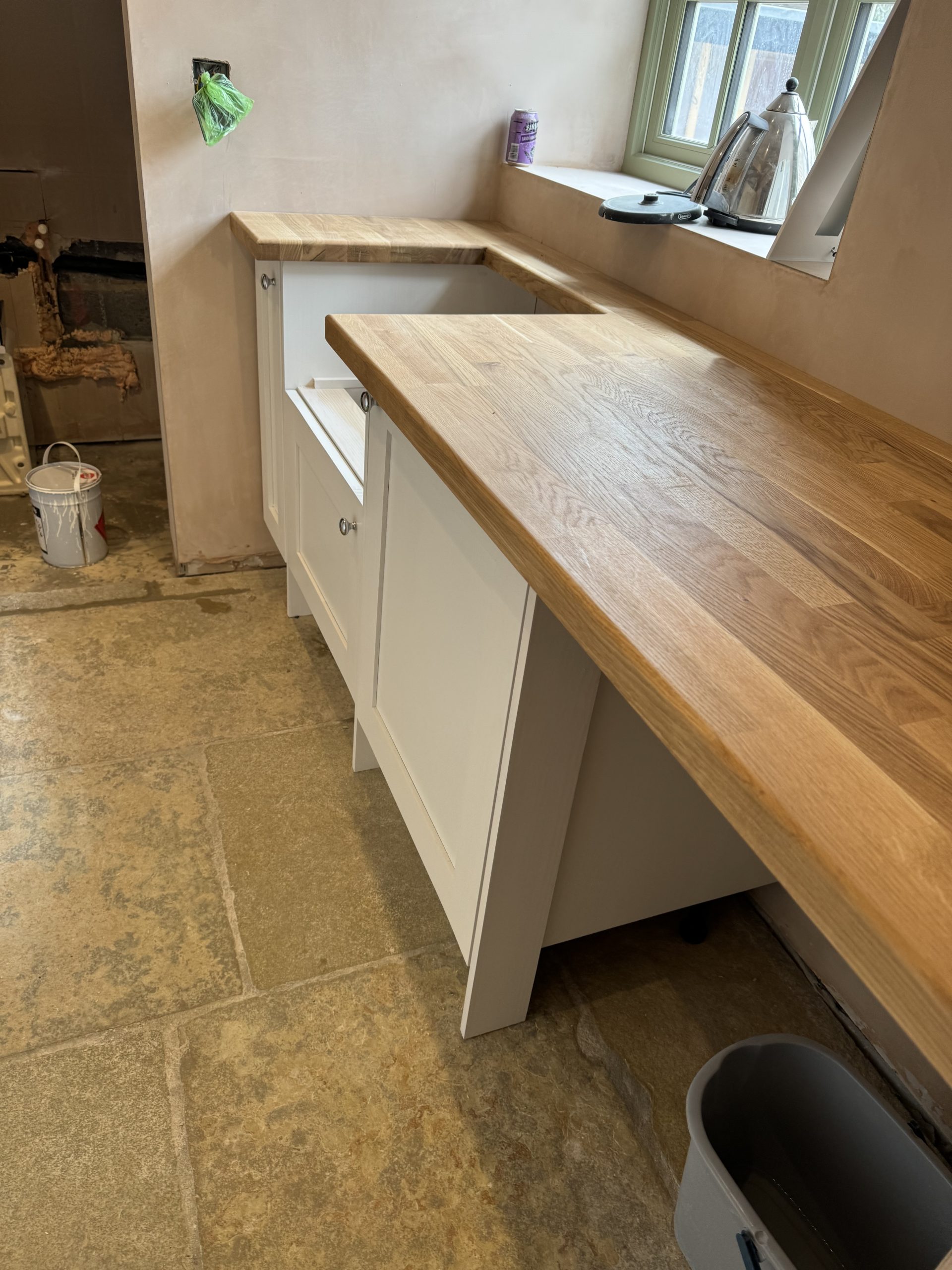 Utility room sink unit with solid oak worktops fitted - Hallam Oak and Pine